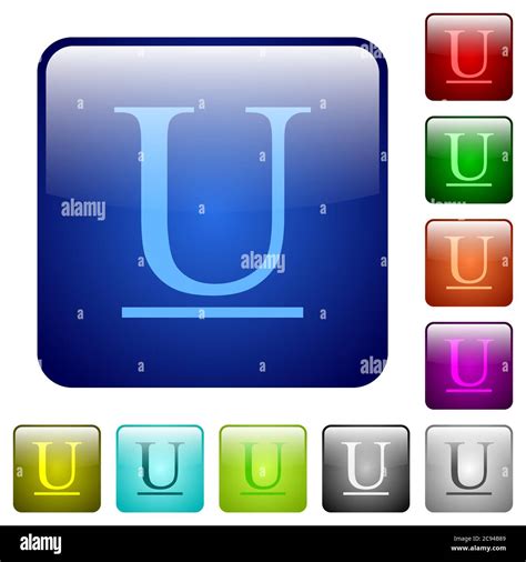 Underlined Font Type Square Flat Icons Icons In Rounded Square Color Glossy Button Set Stock