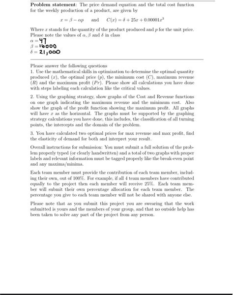 Solved Problem Statement The Price Demand Equation And The