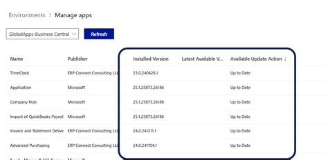 how to update a d365 business central appsource app to the most recent