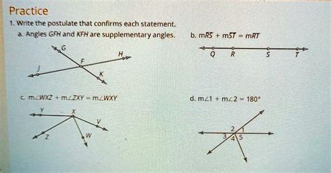 Solved 1 Write The Postulate That Confirms Each Statement Practice 1 Write The Postulate