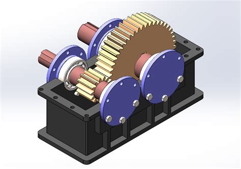 一级直齿轮减速器（无盖）3d数模图纸solidworks设计solidworks 2023模型图纸下载 懒石网