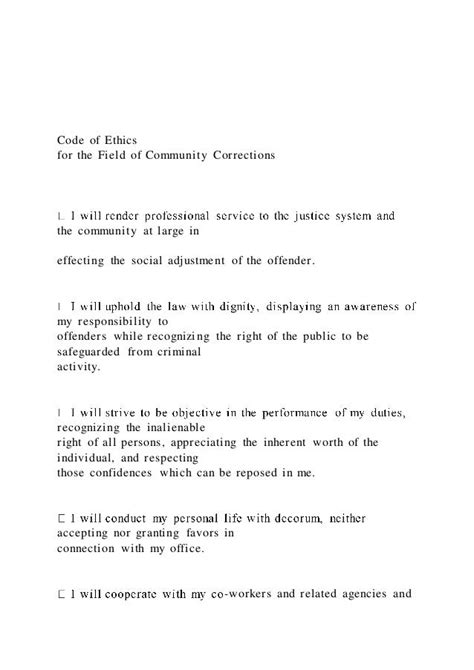 Code Of Ethics For The Field Of Community Corrections Docx