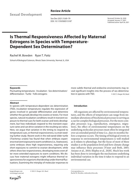 Pdf Is Thermal Responsiveness Affected By Maternal Estrogens In Species With Temperature