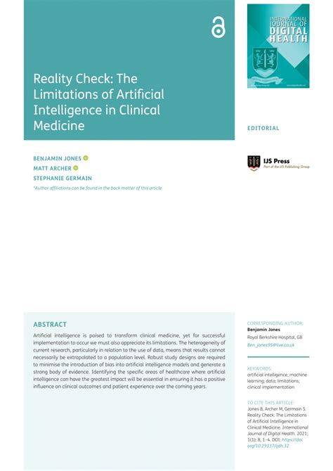 Pdf Reality Check The Limitations Of Artificial Intelligence In Clinical Medicine