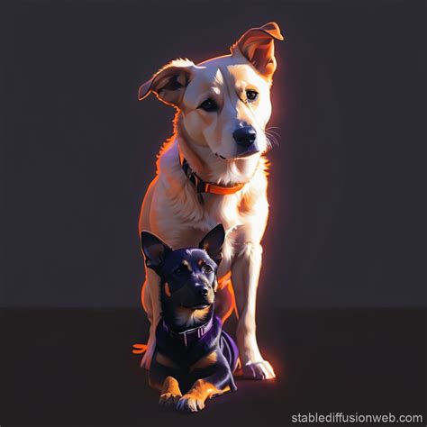 Neon Orange Glow Oil Painting of Two Dogs | Stable Diffusion Online