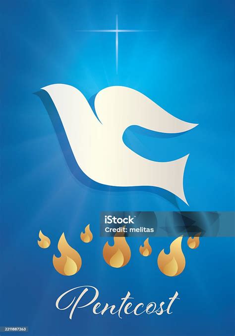 오순절 비둘기 불꽃 성령 불 상징 기독교 종교 파란색 배경 0명에 대한 스톡 벡터 아트 및 기타 이미지 0명 공휴일 광선 Istock