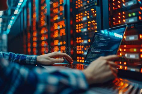 Computer Engineer In Server Room With Laptop It Support And Big Data