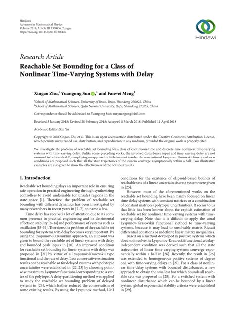 Pdf Reachable Set Bounding For A Class Of Nonlinear Time Varying Systems With Delay