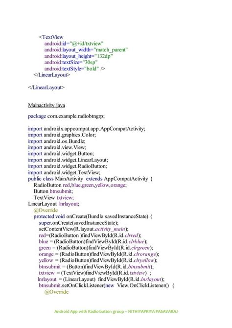 Android Lab Creating An Android App With Radio Button Pdf
