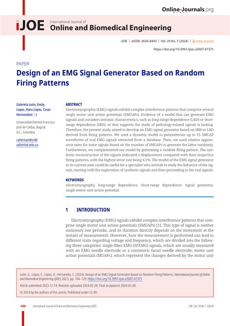 Pdf Design Of An Emg Signal Generator Based On Random Firing Patterns