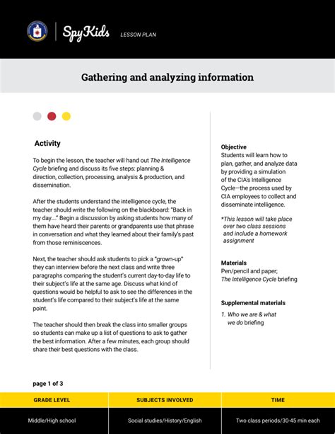Gathering And Analyzing Information Lesson Plan