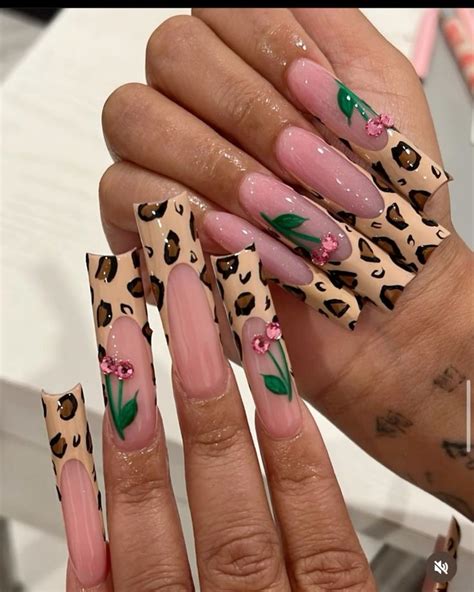 Longnails Cherry Gems Leopard Cheetah In 2024 Cheetah Acrylic