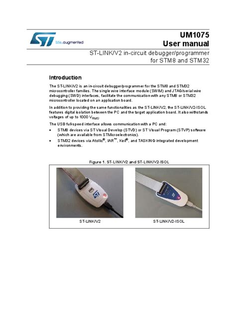 Stmicroelectronics St Linkv2 In Circuit Debugger Programmer User Manual