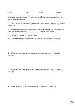 Molecular Cloning Worksheet By Classroom Excellence TPT