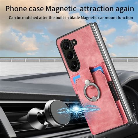 삼성 갤럭시 Z 폴드5 5g 레트로 스킨 느낌 링 멀티 카드 지갑 폰 케이스핑크