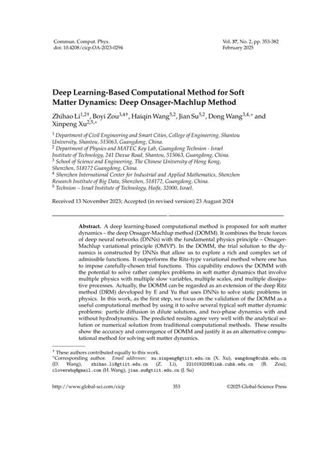 Global Science Press Deep Learning Based Computational Method For Soft