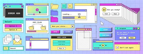 Retro Computer Interface Digital Screen With Open Software Windows