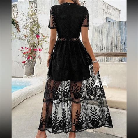 Dresses Plus Size Boho Sheer Mesh Floral Embroidered Lace Dress