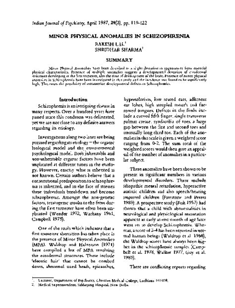 Pdf Minor Physical Anomalies In Schizophrenia Charles Kaufmann