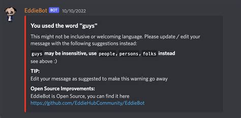 github eddiehubcommunity eddiebot inclusive words discord bot no