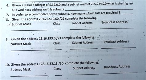 Solved 6 Given A Subnet Address Of 53200 And A Subnet Mask Of 25522400 What Is The