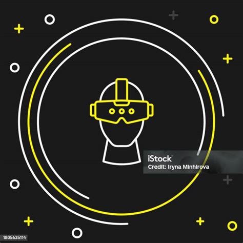 라인 가상 현실 안경 아이콘 은 검은 색 배경에 격리 입체 3d Vr 마스크 광학 헤드 장착 디스플레이 다채로운 개요 개념 벡터 가상현실에 대한 스톡 벡터 아트 및 기타