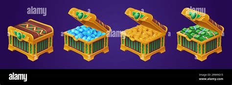Egyptian Box Props Full Of Treasure Gem And Coin Cartoon Ui
