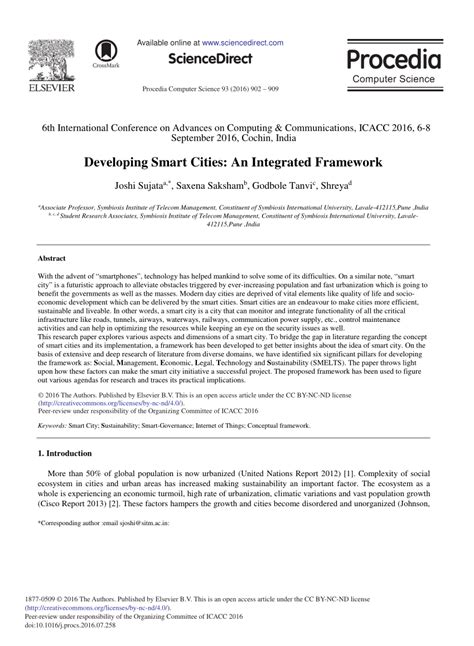 PDF Developing Smart Cities An Integrated Framework