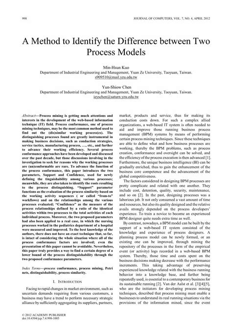 pdf a method to identify the difference between two process models