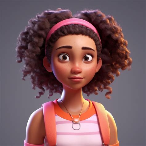 Premium Ai Image Vibrant 3d Cartoon Girl Model With Curly Hair And