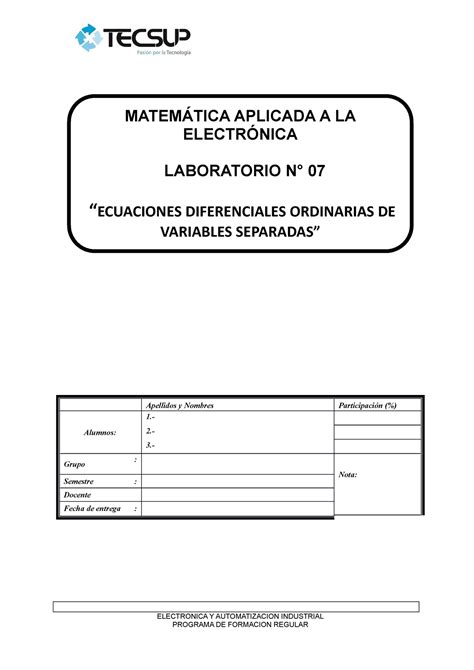 Lab 07 Edo Variables Separables 2023 2 Apellidos Y Nombres Participación Alumnos 1 2