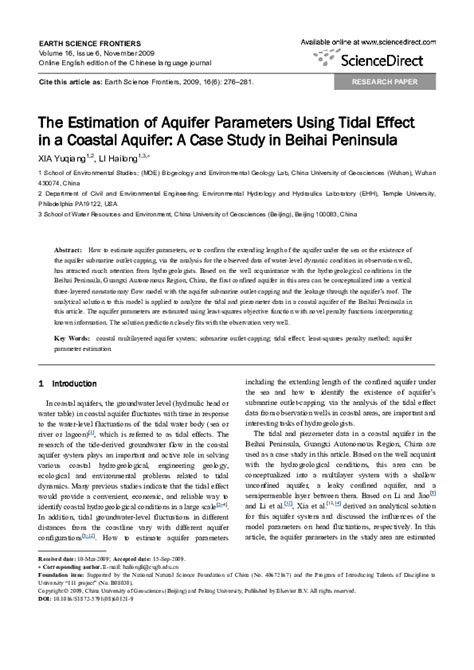 Pdf The Estimation Of Aquifer Parameters Using Tidal Effect In A
