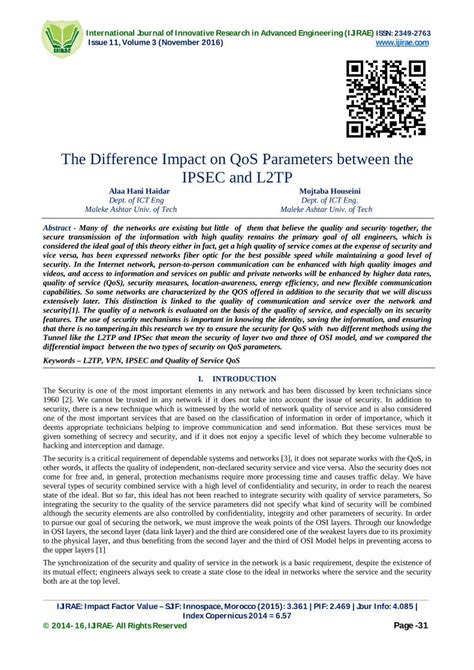 Pdf The Difference Impact On Qos Parameters Between The Ipsec And