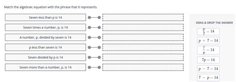 Match The Algebraic Equation With The Phrase That It Represents Seven L