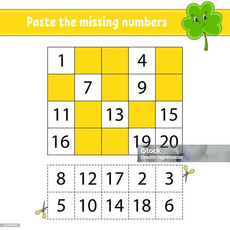 누락된 숫자를 120으로 붙여넣습니다 어린이를위한 게임 필기 연습 아이들을위한 학습 번호 워크시트를 개발하는 교육 활동 페이지입니다 귀여운 만화 스타일의 고립 된 벡터