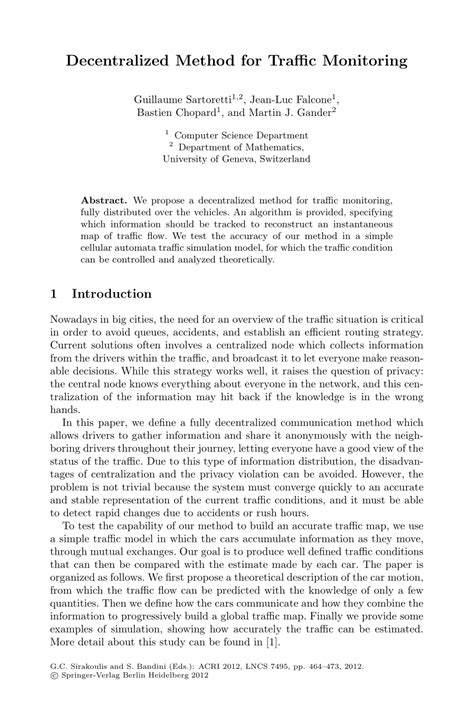 PDF Decentralized Method For Traffic Monitoring