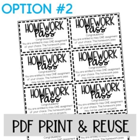 Homework Pass Classroom Incentive Reward Motivation Editable Tpt