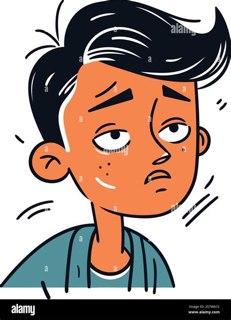 Portrait Of A Sad Man Vector Illustration In Cartoon Style Stock