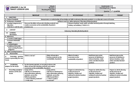 Lesson Log Lesson Log 6 Q3 W3 Grades 1 To 12 Daily Lesson Log School