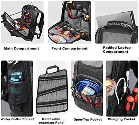 Electrician Tools Com 79 Pockets Tool Backpack Tool Backpack For Men Tool Bag Heavy Duty Tool