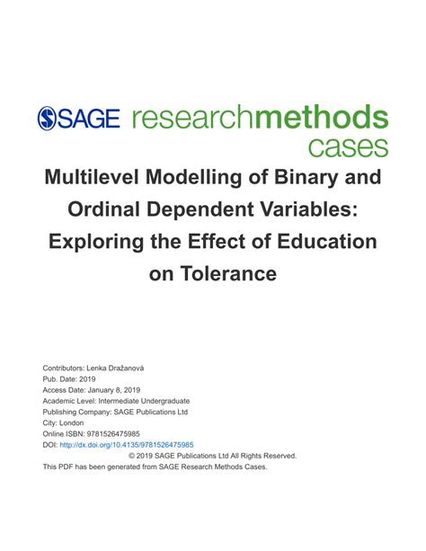Pdf Multilevel Modelling Of Binary And Ordinal Dependent Variables