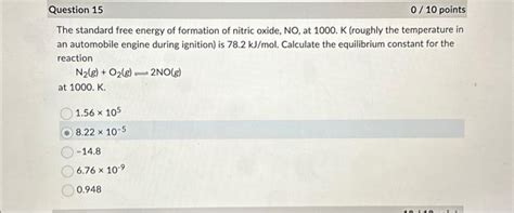 Solved The Standard Free Energy Of Formation Of Nitric Chegg