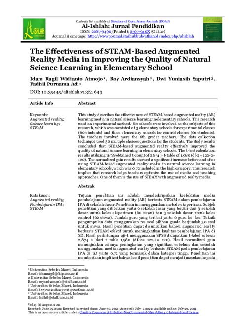 Pdf The Effectiveness Of Steam Based Augmented Reality Media In