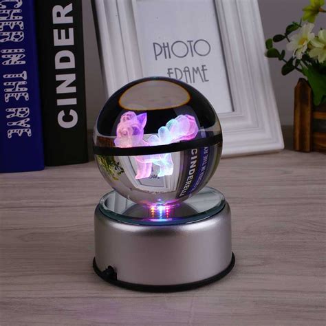 Rotation Pokemon Go 3d Engraved Crystal Ball Led Pikachu Pokeball Light