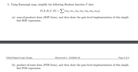 Solved 5 Using Karnaugh Map Simplify The Following Boolean