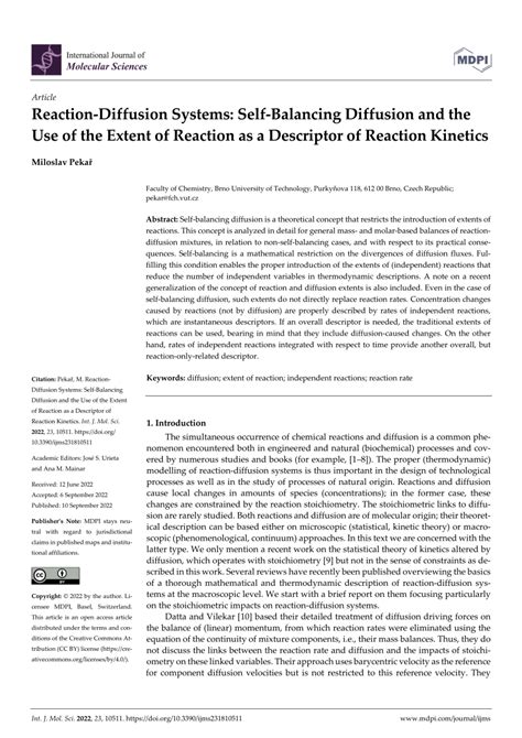 Pdf Reaction Diffusion Systems Self Balancing Diffusion And The Use Of The Extent Of Reaction