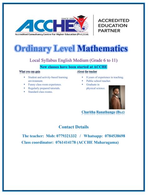 Mathematics Local Syllabus Ordinary Level O L English Medium Mathematics O L Grade 6