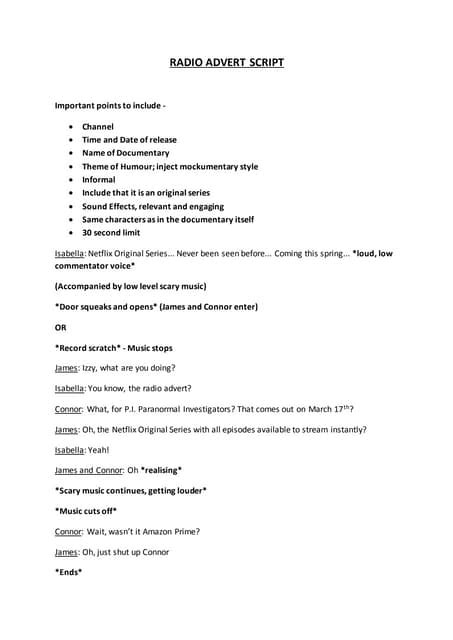 Radio Advert Script Pdf