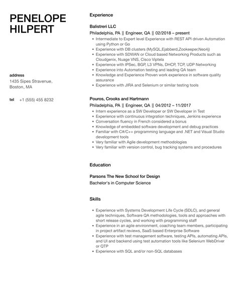 Engineer QA Resume Samples Velvet Jobs