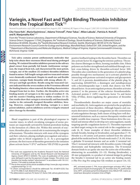 Pdf Variegin A Novel Fast And Tight Binding Thrombin Inhibitor From